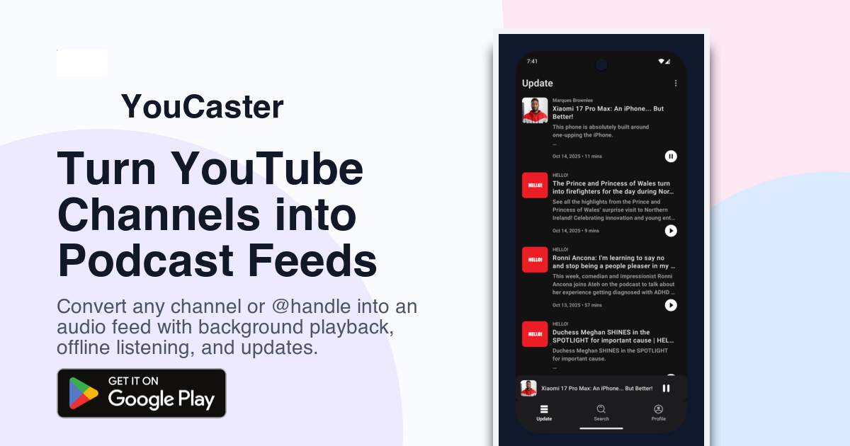 YouCaster | Turn YouTube Channels into Podcast Feeds